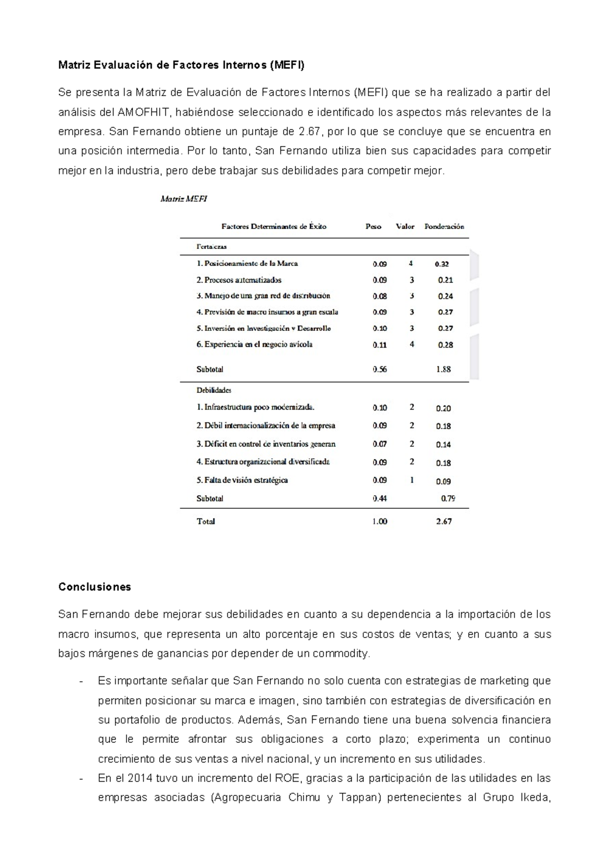 Parte 3 - mefi - Matriz Evaluación de Factores Internos (MEFI) Se ...