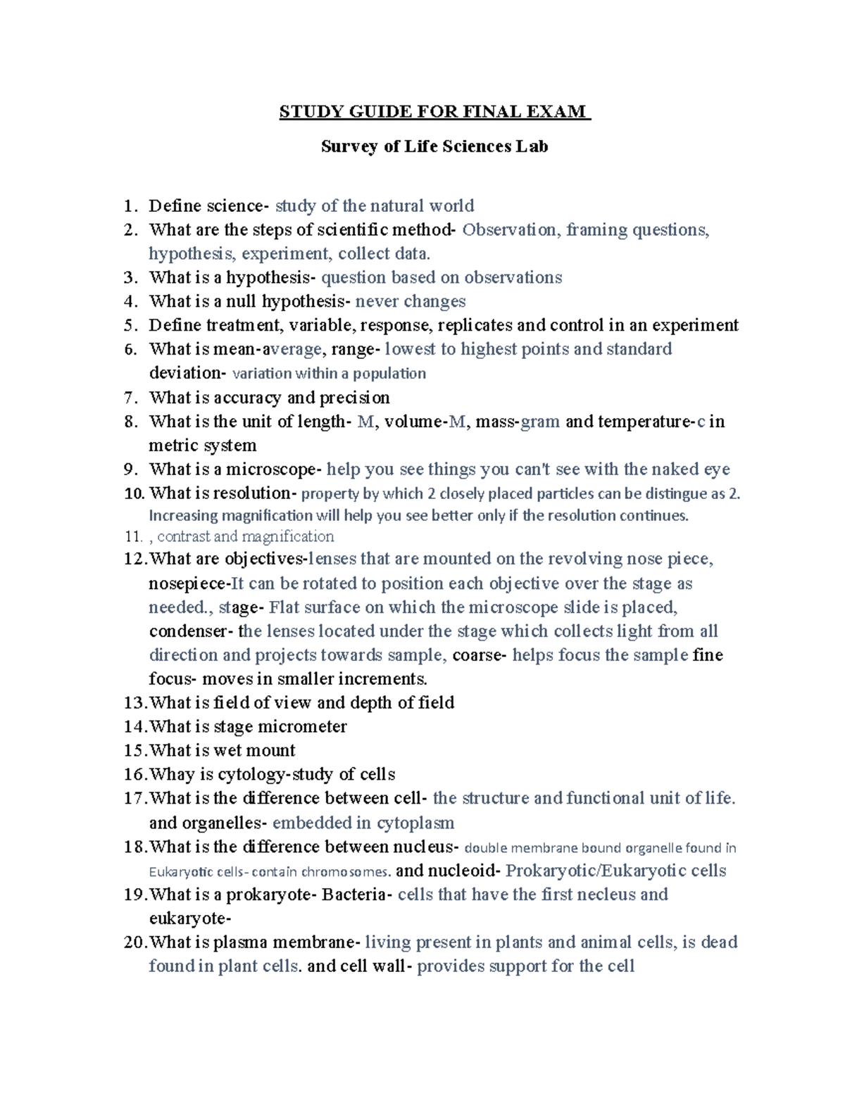Study Guide FOR Final EXAM Survey (1) - STUDY GUIDE FOR FINAL EXAM ...