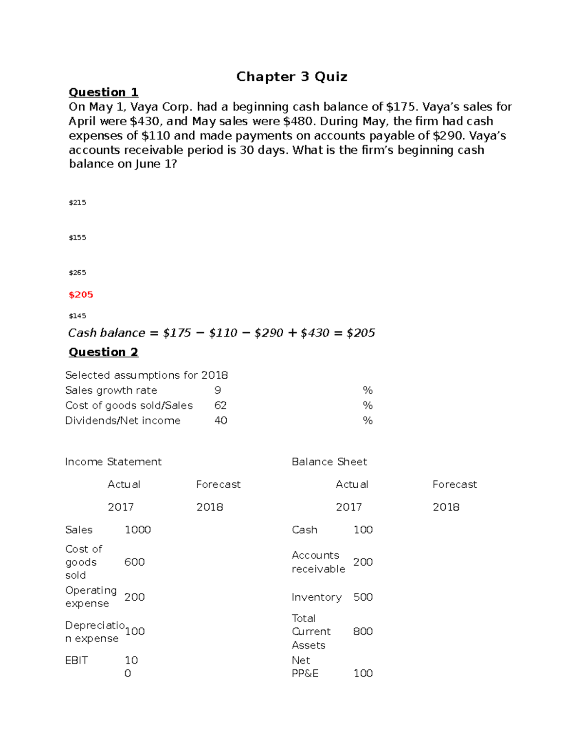 Ch 3 Review Financial Forecasting - Chapter 3 Quiz Question 1 On May 1 ...