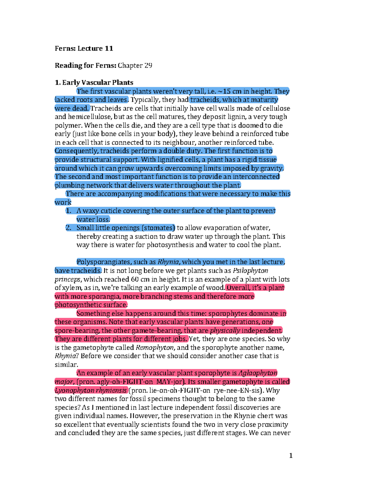 Ferns profnotes - prof notes - Ferns: Lecture 11 Reading for Ferns ...