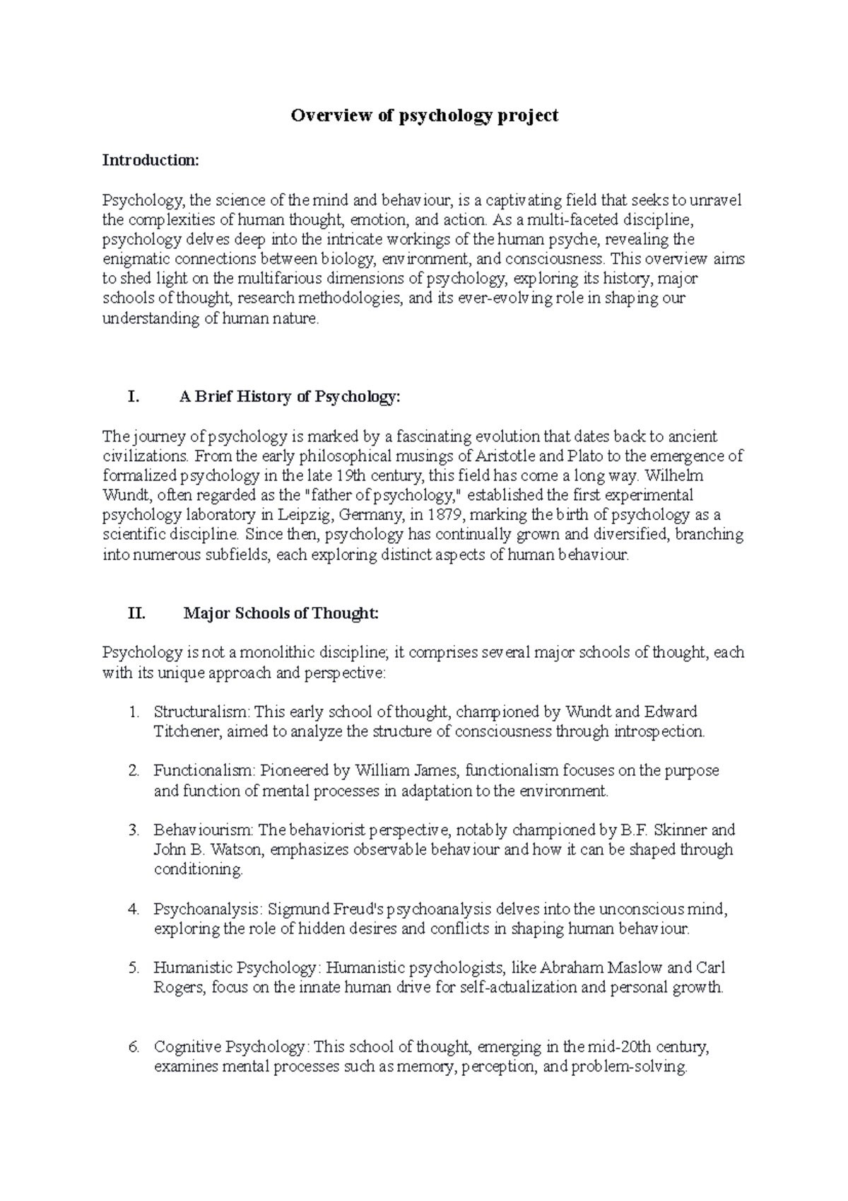 Overview of psychology project - Overview of psychology project ...