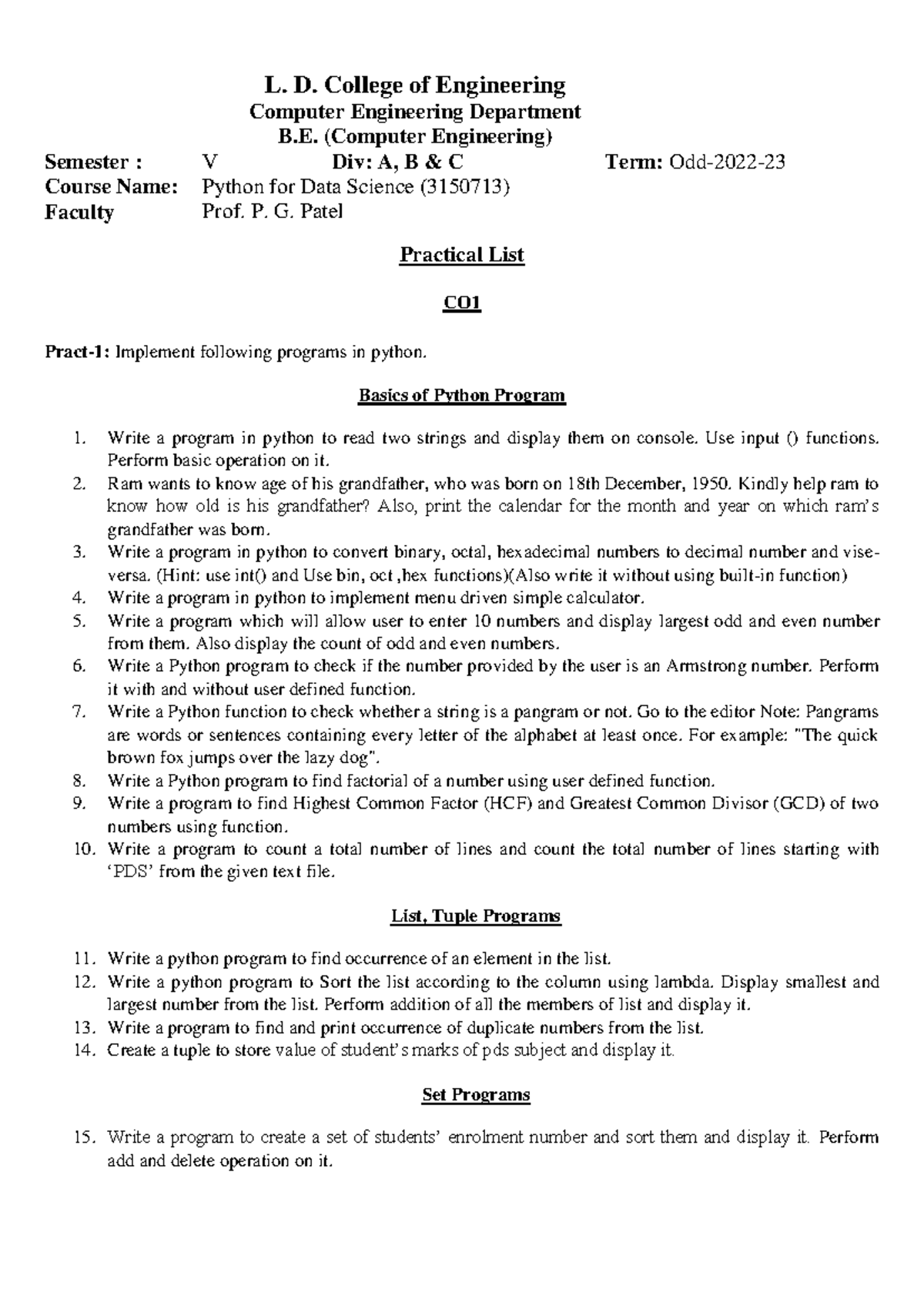 2022 23 PDS Practical List - L. D. College of Engineering Computer ...