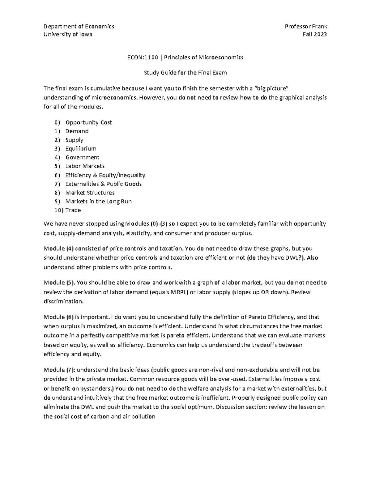 Final Exam Study Guide - yes it will help - Department of Economics ...