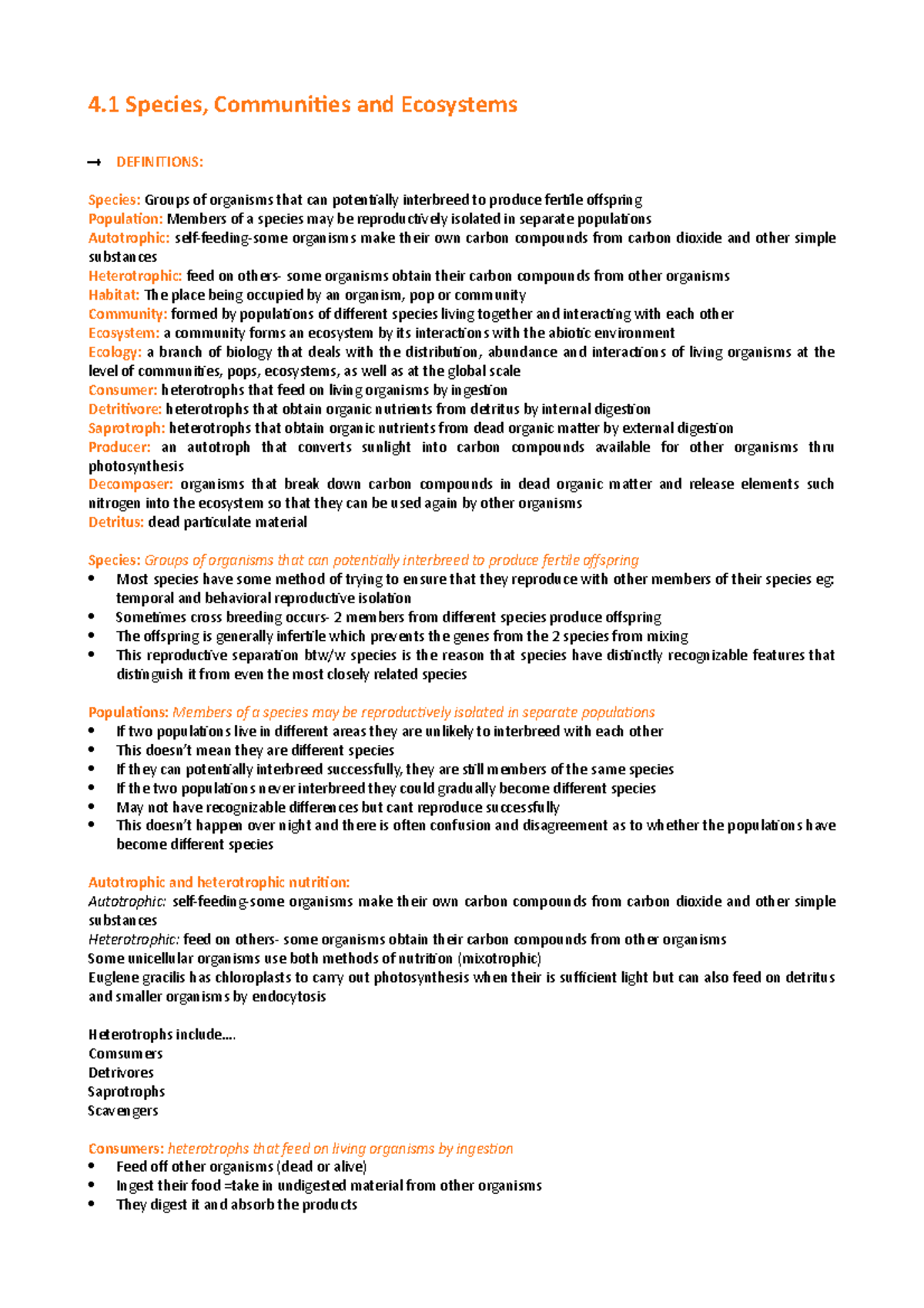 Topic 4 Notes - 4 Species, Communities and Ecosystems DEFINITIONS ...