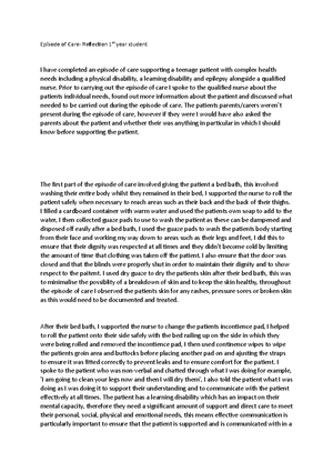 Episode of care Gibb's model - Within your reflection describe the ...