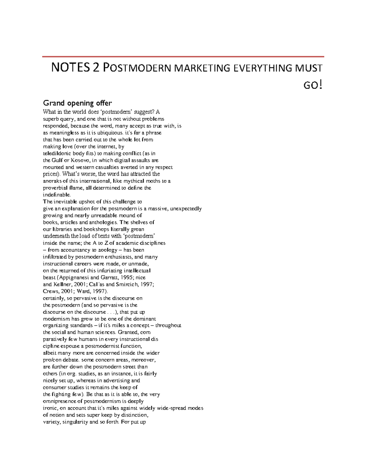 Notes 2 Postmodern marketing everything must go - NOTES 2 POSTMODERN ...