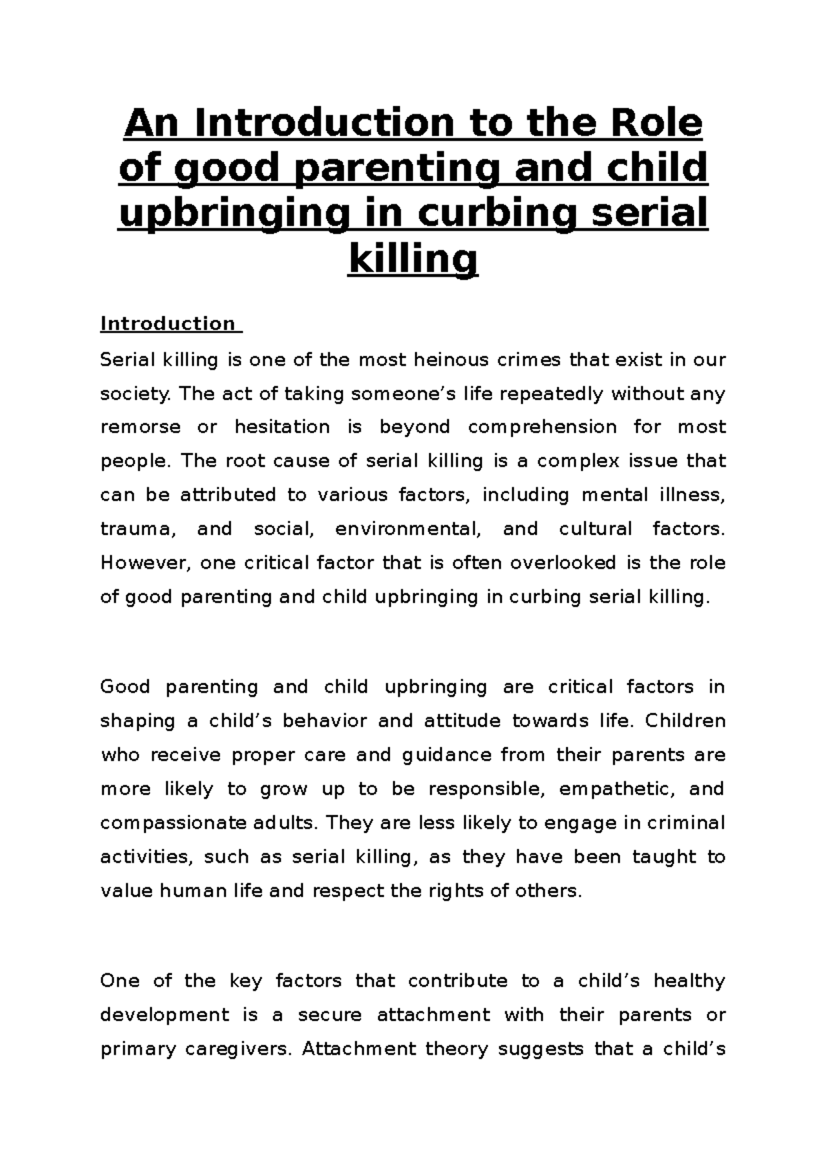 An Introduction to the Role of good parenting and child upbringing in ...