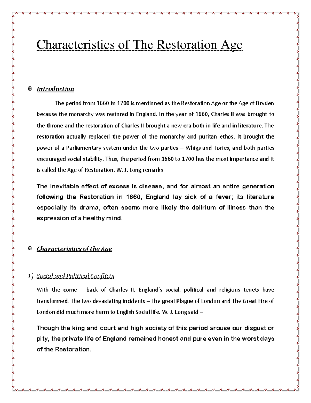 Characteristics of the restoration age - Characteristics of The ...