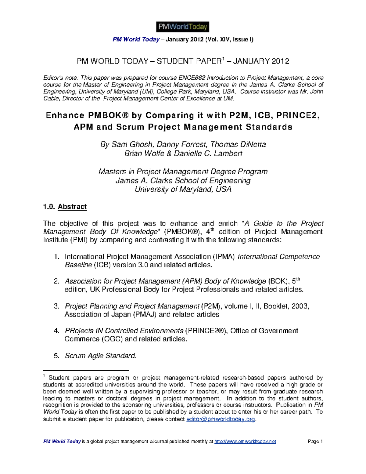 2012 - PMBO compared to P2M, ICB, Prince 2 APM Scrum - PM WORLD TODAY ...