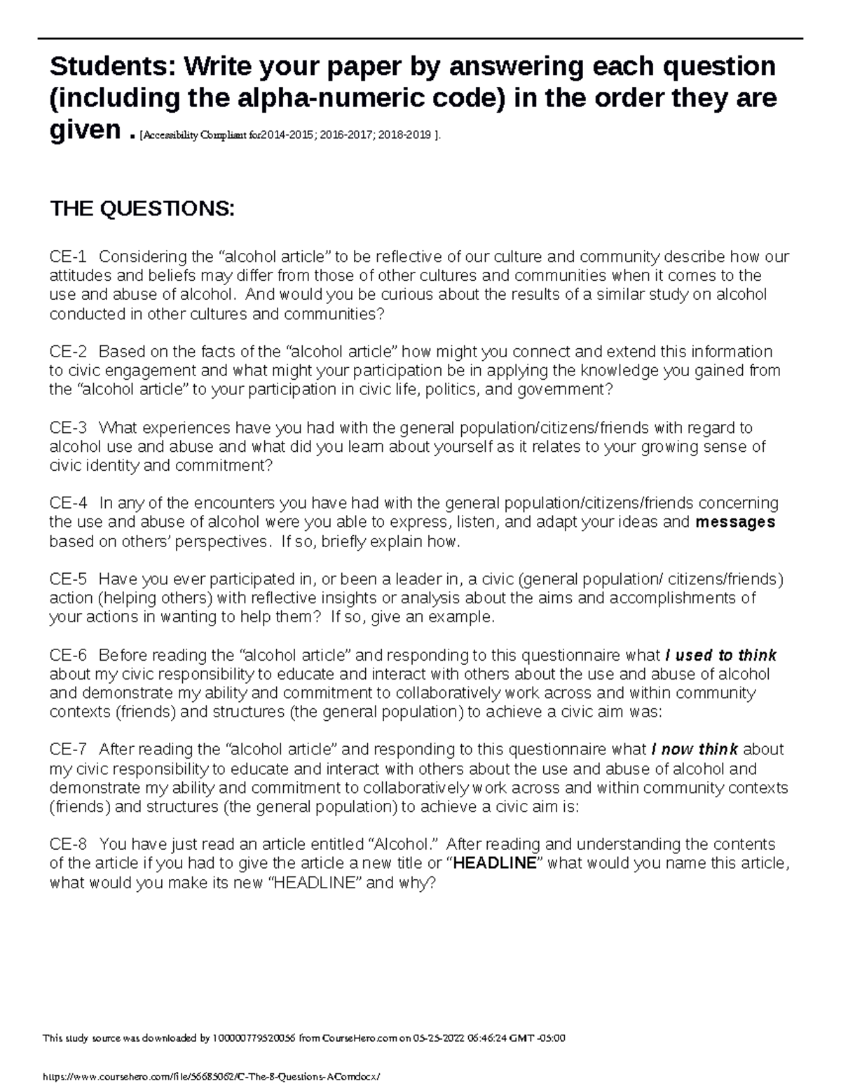 C The 8 Questions ACom - Students: Write your paper by answering each ...