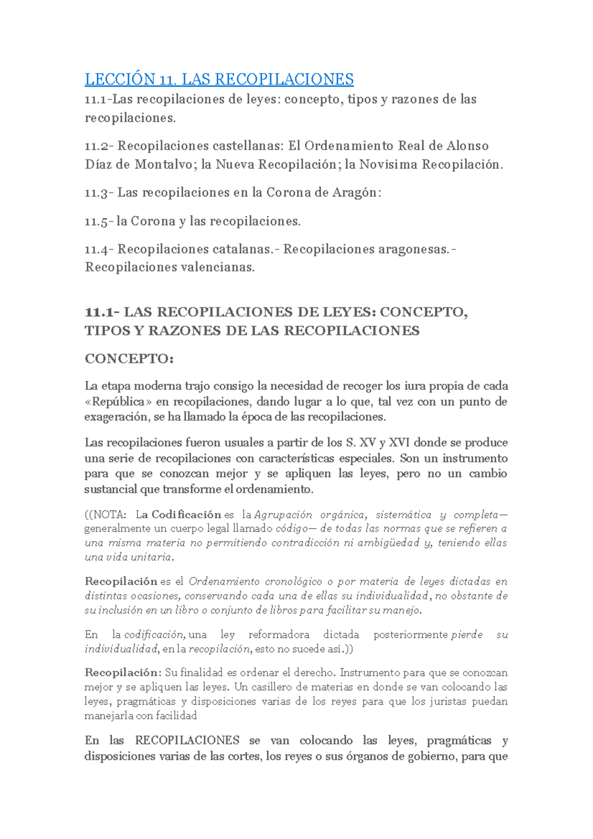 tema 11 grupo ara - LECCIÓN 11. LAS RECOPILACIONES 11-Las ...