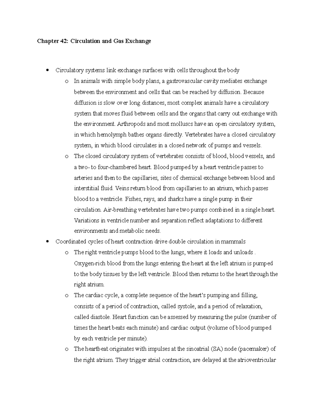Biology Chapter 42 - Chapter 42: Circulation and Gas Exchange ...