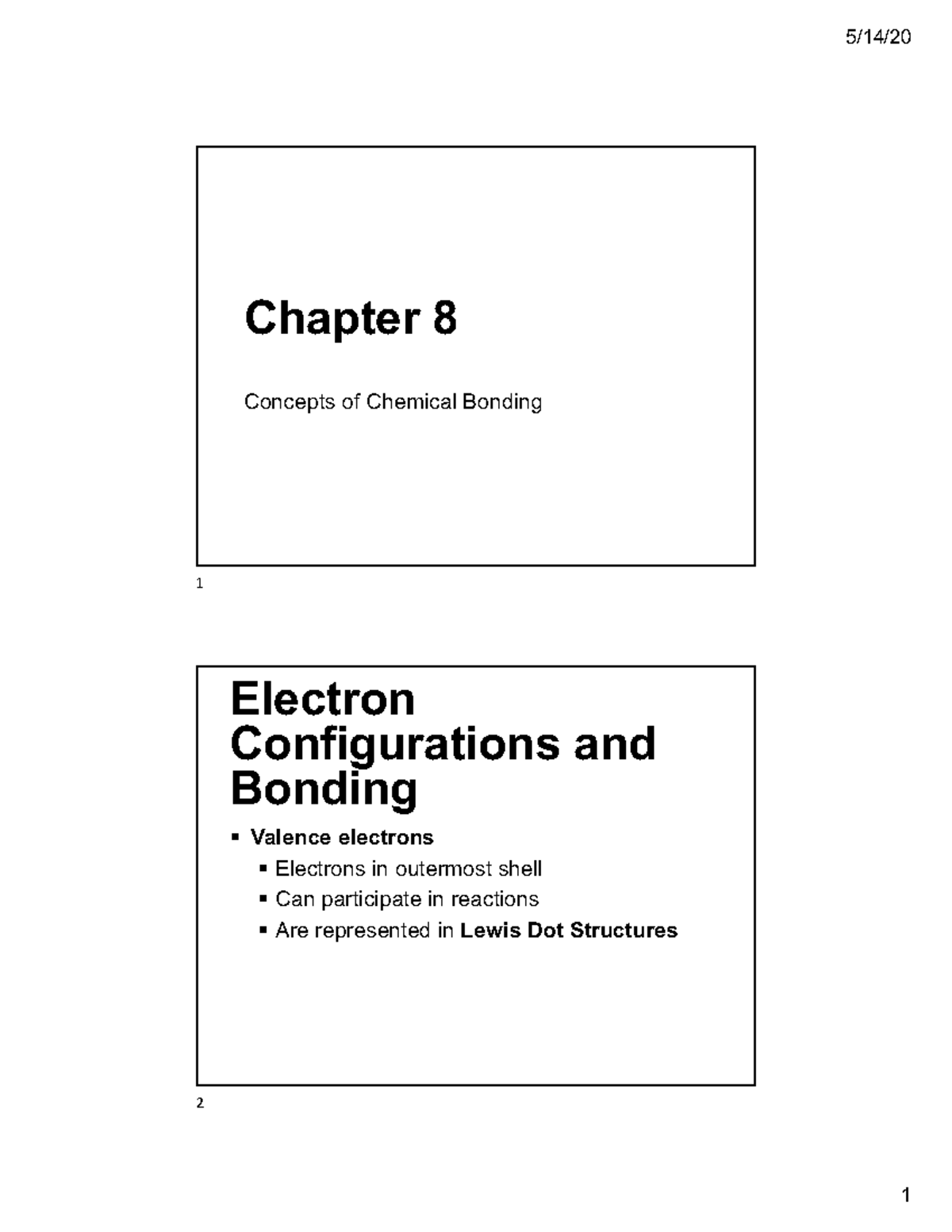 Chapter 8 - notes - Chapter 8 Concepts of Chemical Bonding 1 Electron ...
