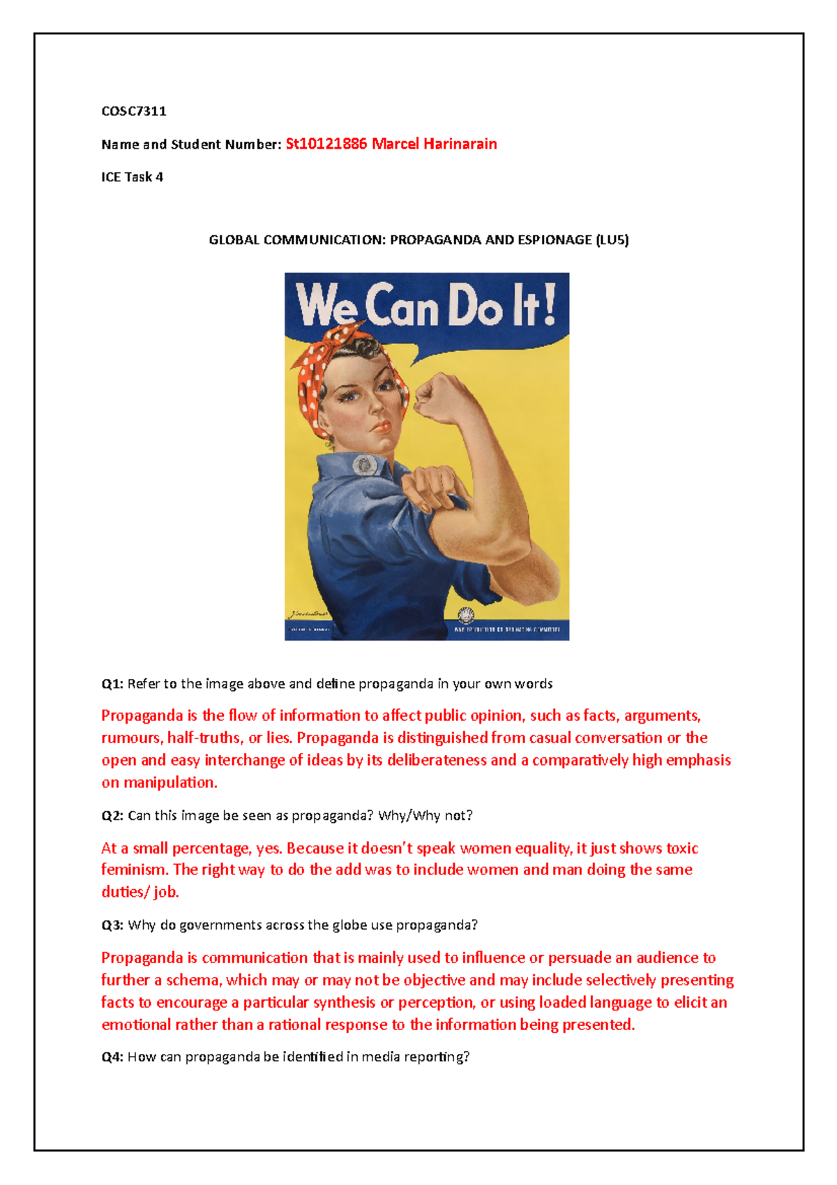 COSC7311 ICE 4(1) - ice task - COSC Name and Student Number: St10121886 ...