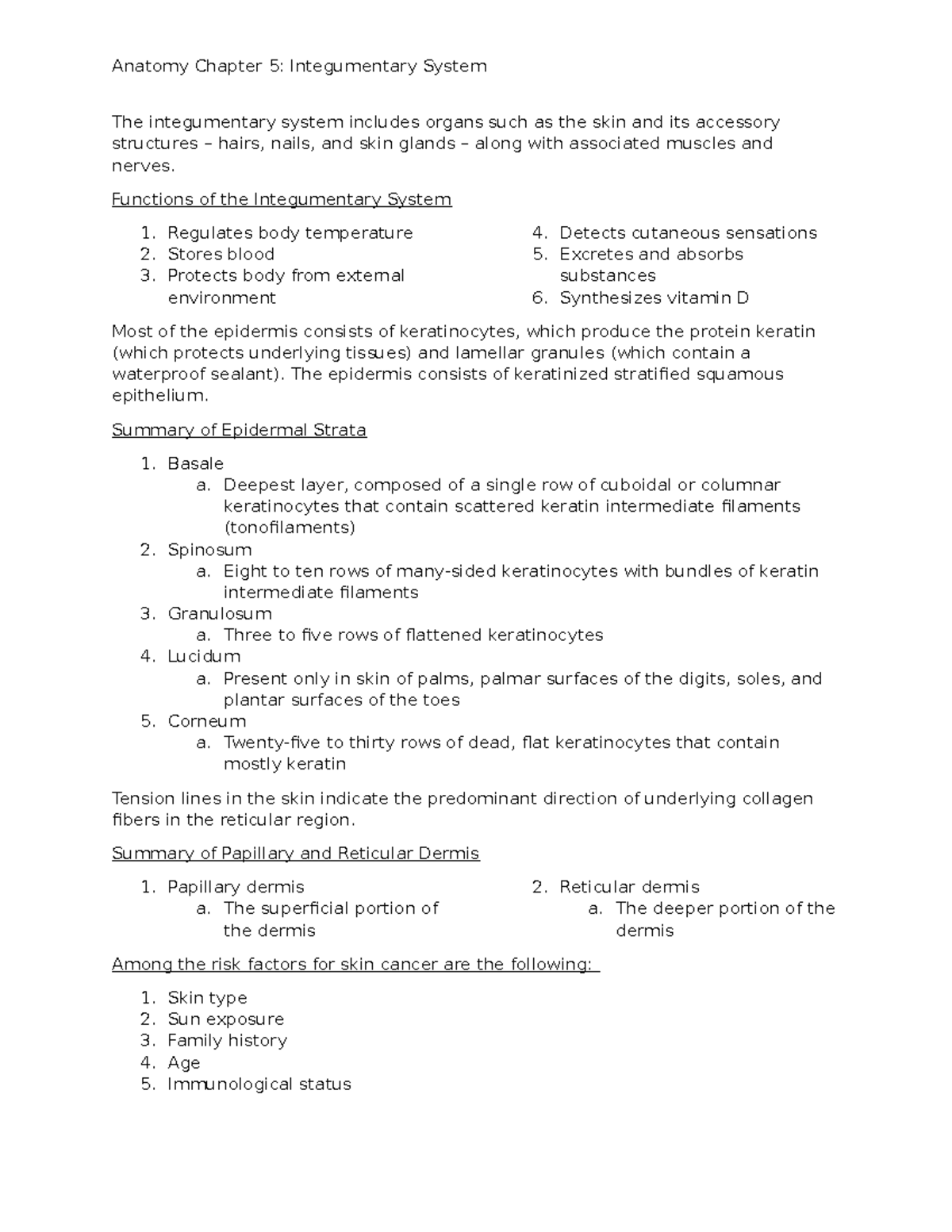 A5 Integumentary System - Anatomy Chapter 5: Integumentary System The ...