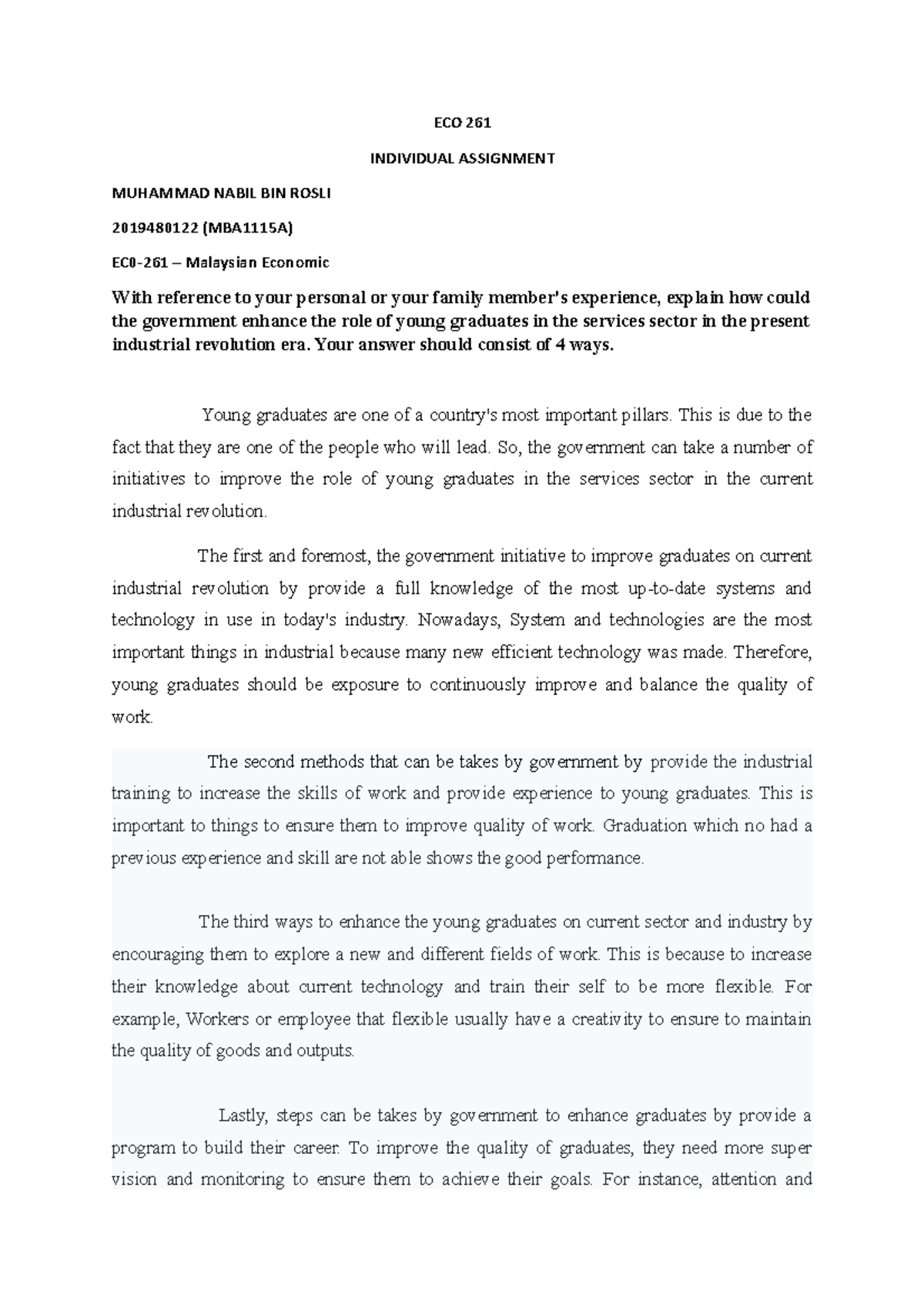 ECO 261- individual ass - ECO 261 INDIVIDUAL ASSIGNMENT MUHAMMAD NABIL ...