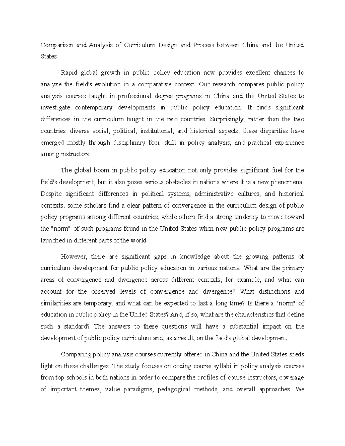 Comparison and Analysis of Curriculum Design and Process between China ...