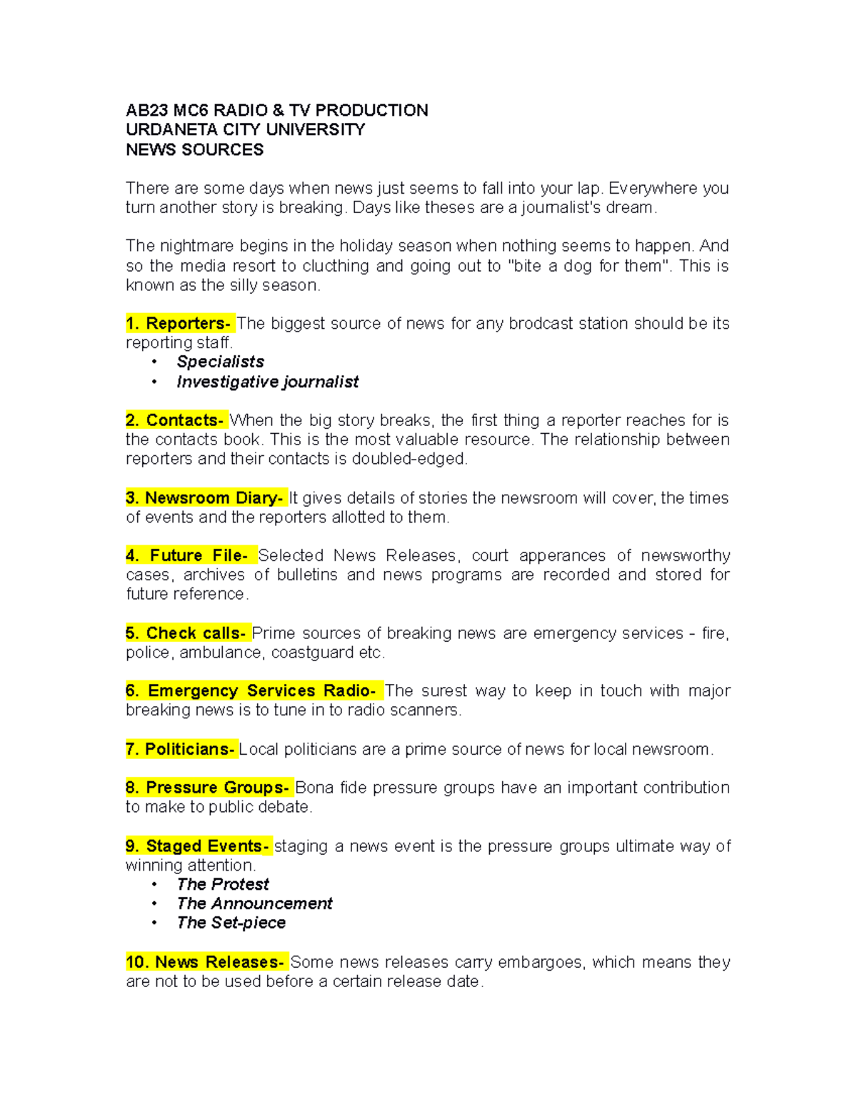 NEWS Sources - AB23 MC6 RADIO & TV PRODUCTION (Ma'am Ynelle Rosales ...