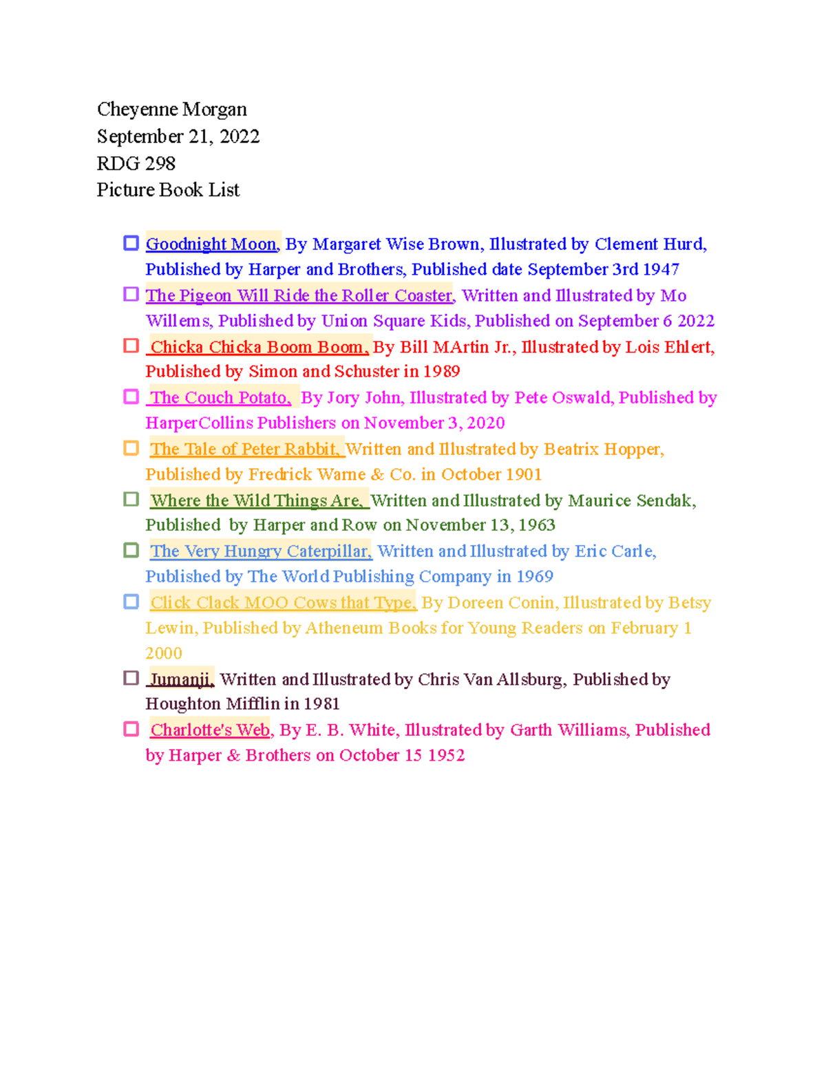 Picture Book List - Cathy Rutledge teaches this course. We make book ...