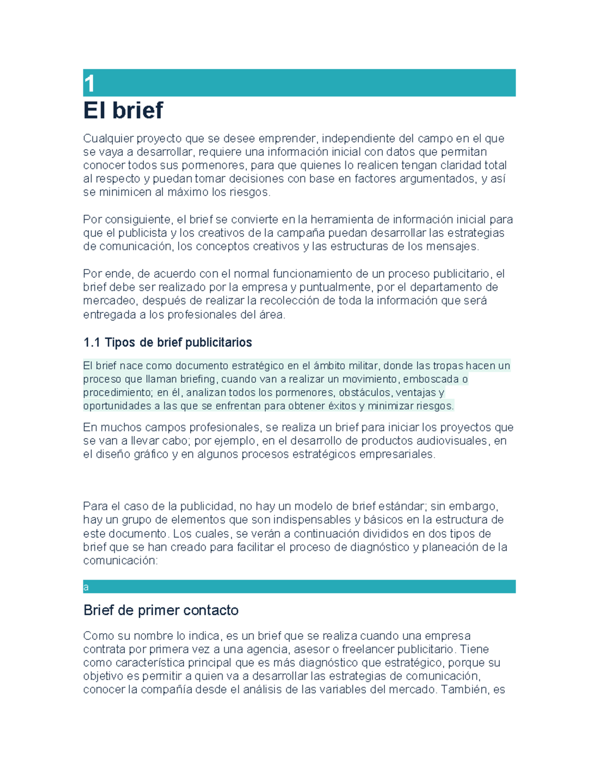 Brief Y Segmentacion - 1 El brief Cualquier proyecto que se desee ...