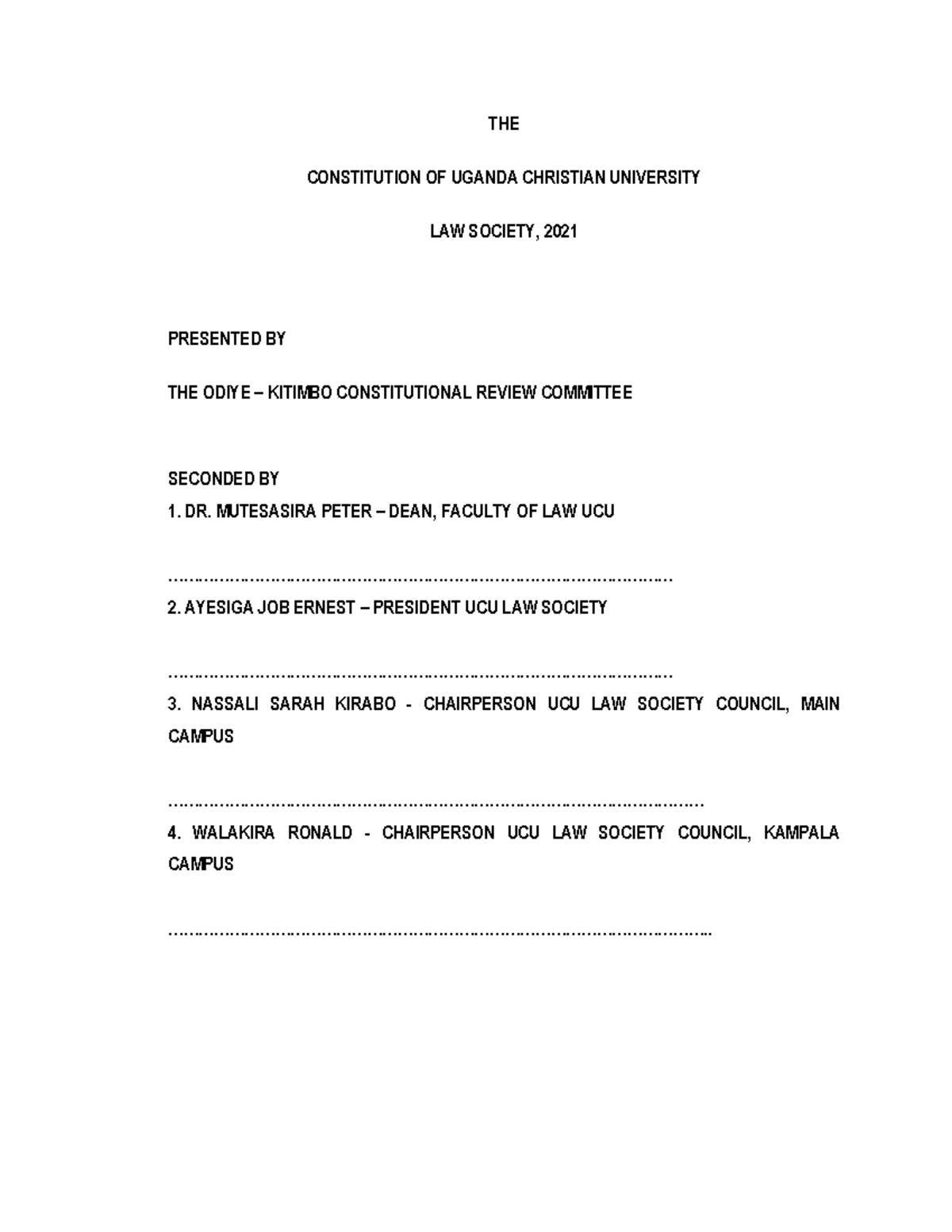 Uculs Constitution 2021 - THE CONSTITUTION OF UGANDA CHRISTIAN ...
