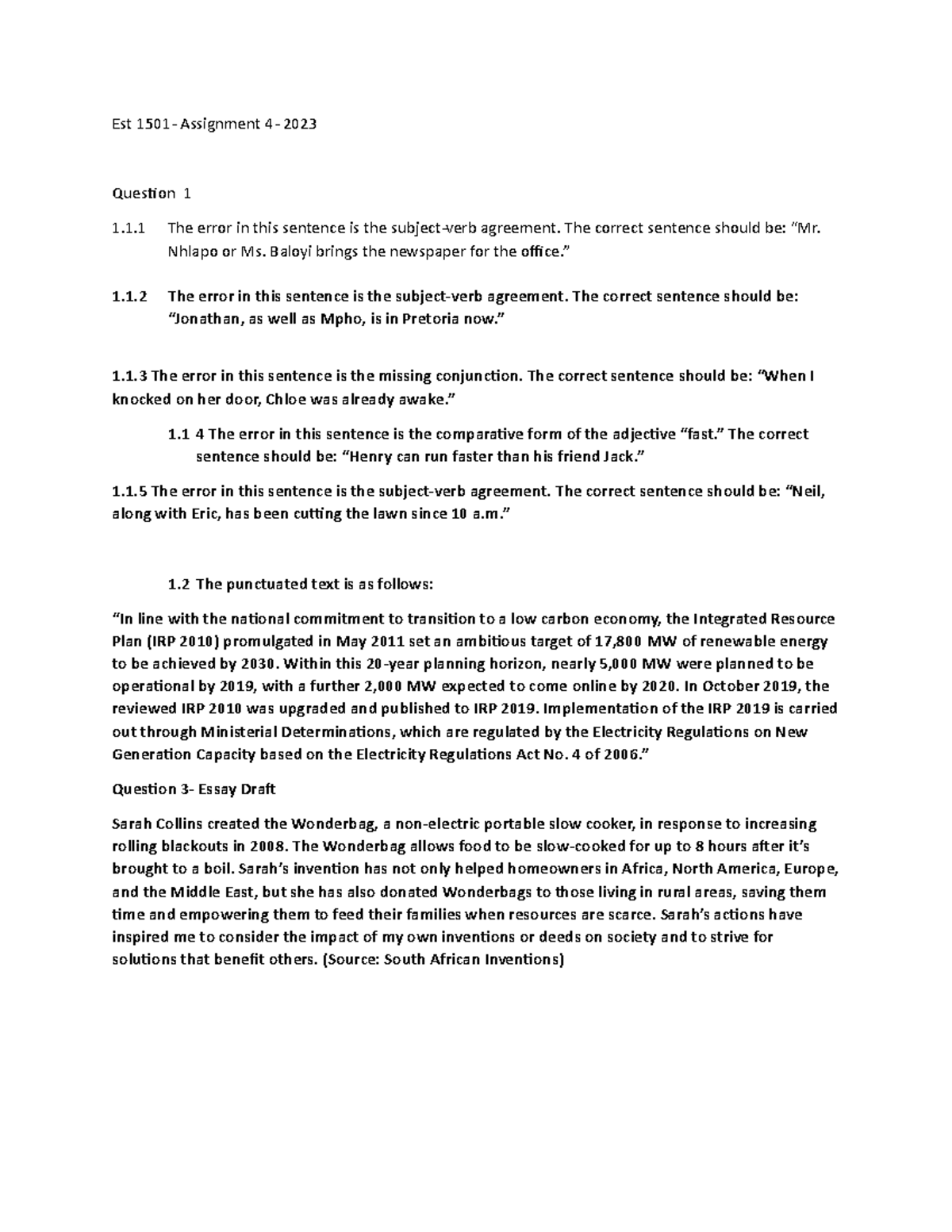 Est 1501 Assignment 4 answers - Est 1501- Assignment 4- 2023 Question 1 ...