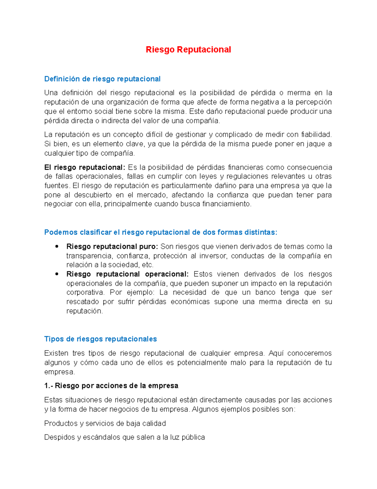 Riesgo Reputacional - Riesgo Reputacional Definición de riesgo reputacional Una definición del ...