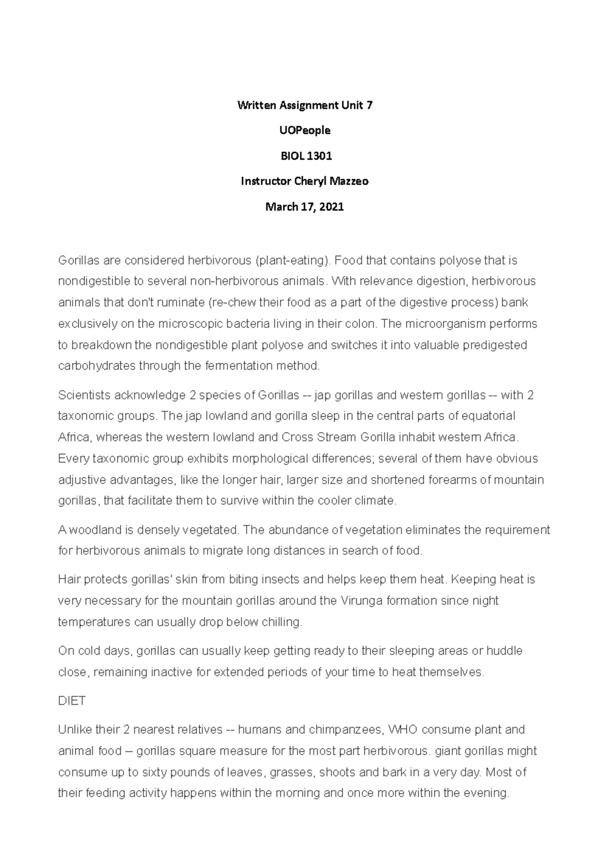 Written Assignment Unit 7 - Food that contains polyose that is ...