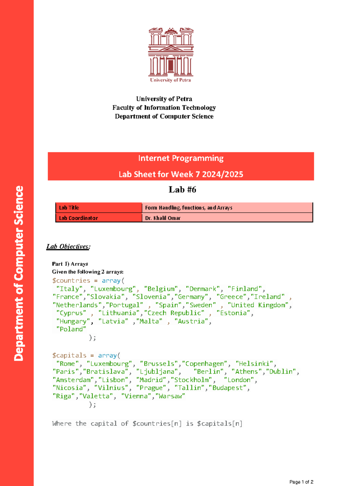 IP Lab Sheet - Week7 #6 part1 - Page 1 of 2 University of Petra Faculty ...