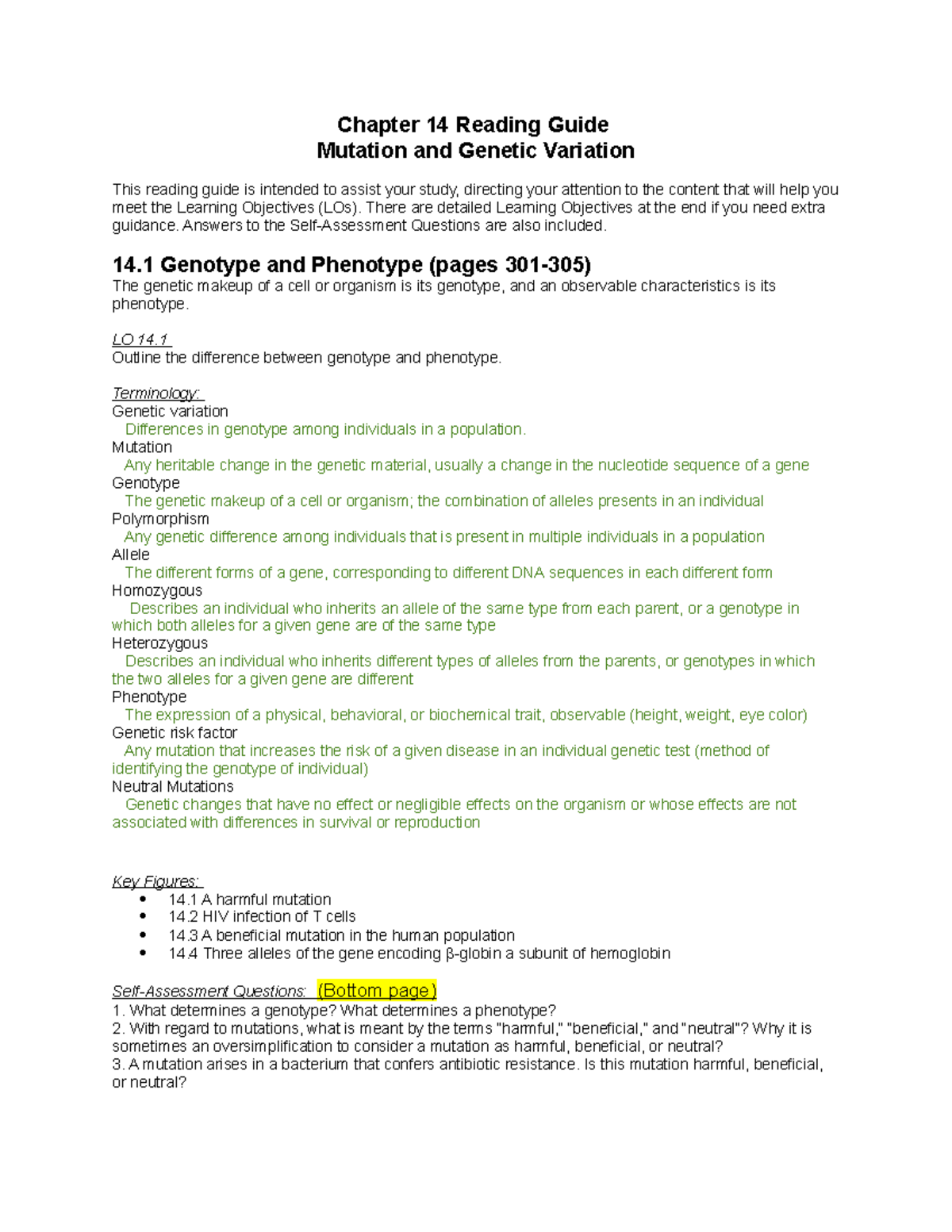 BIO140 reading guide ch 14 - Chapter 14 Reading Guide Mutation and ...