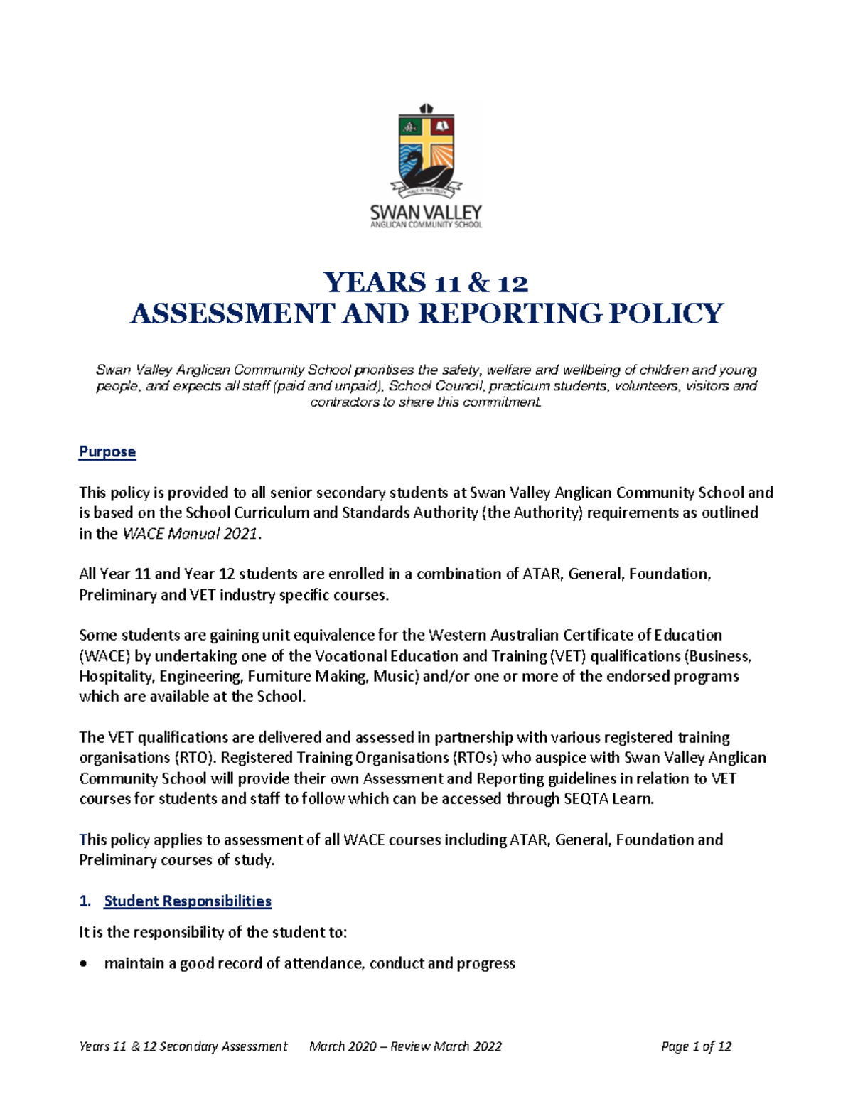 Years 11 - 12 Assessment and Reporting Policy 2021 - YEARS 11 & 12 ...