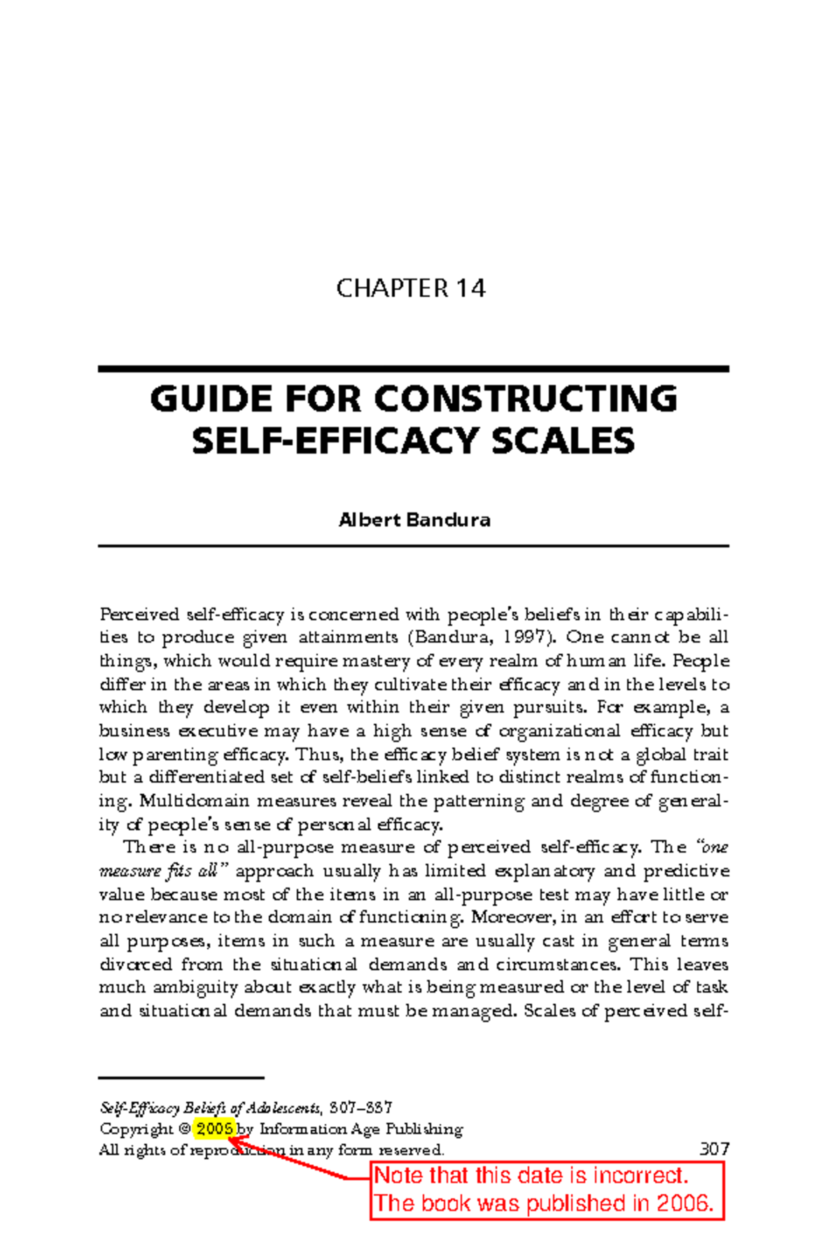 Bandura Guide 2006 - Self-Efficacy Beliefs of Adolescents, 307ñ ...