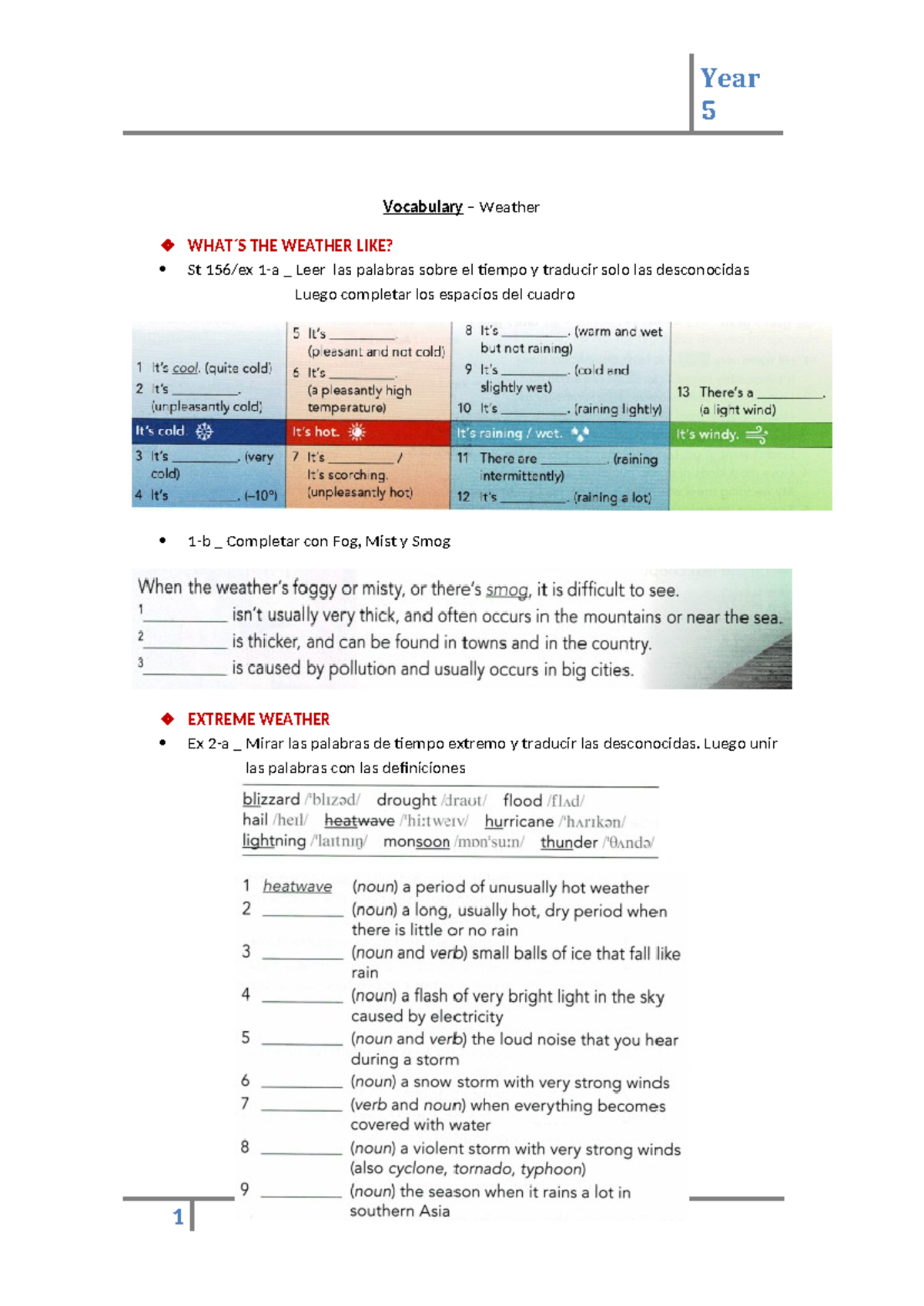 PRJ-21 - tarea - 5 Vocabulary – Weather WHAT ́S THE WEATHER LIKE? St ...
