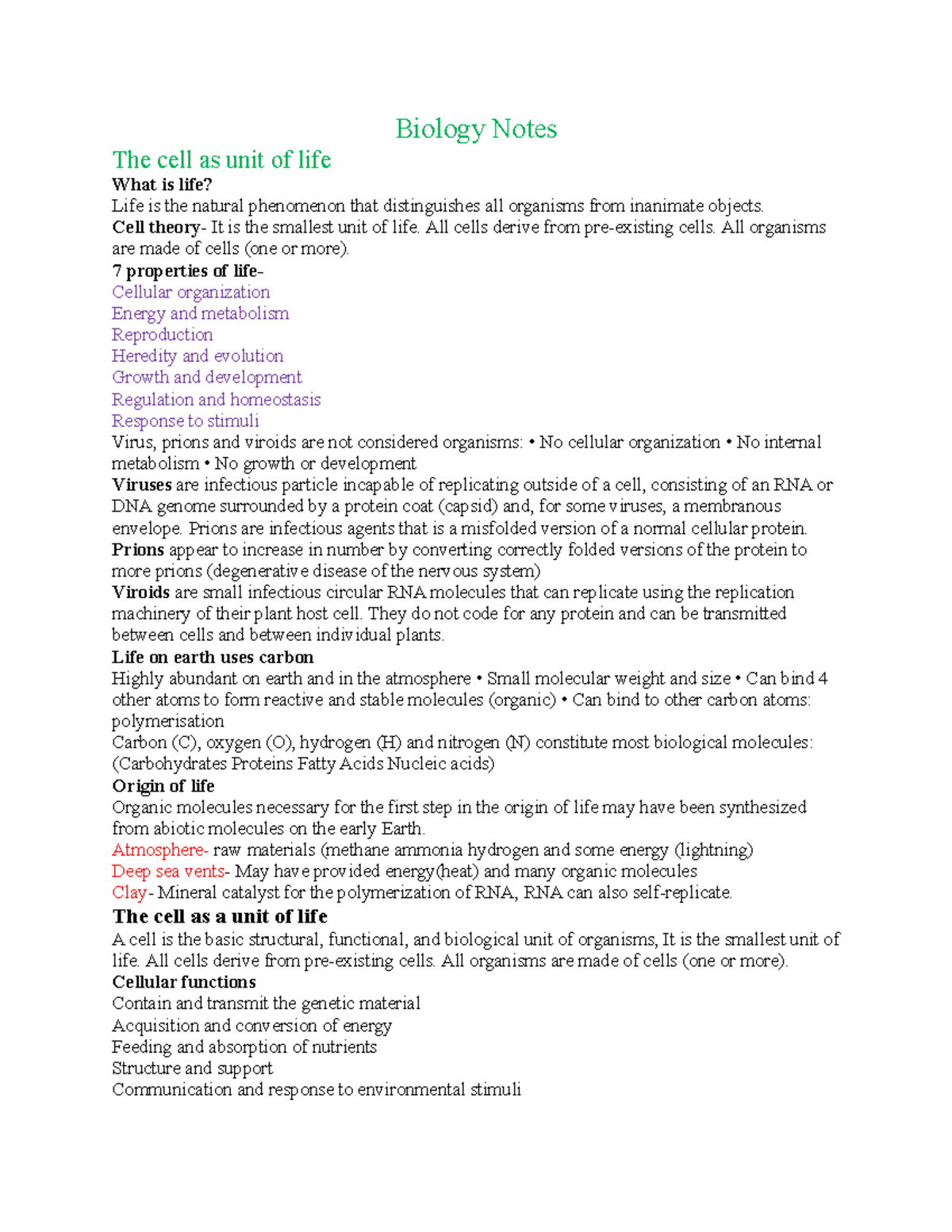 Cell Biology notes - Biology Notes The cell as unit of life What is ...