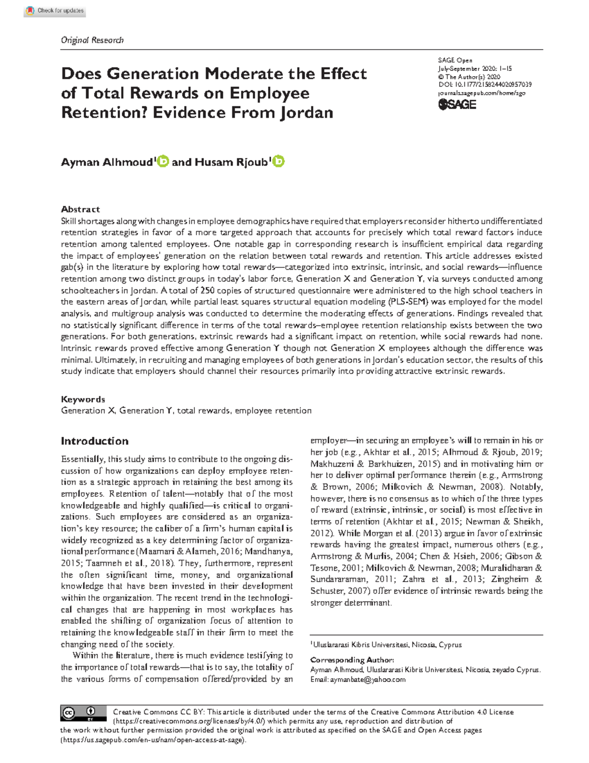 Does Generation Moderate the Effect of Total Rewards on Employee ...