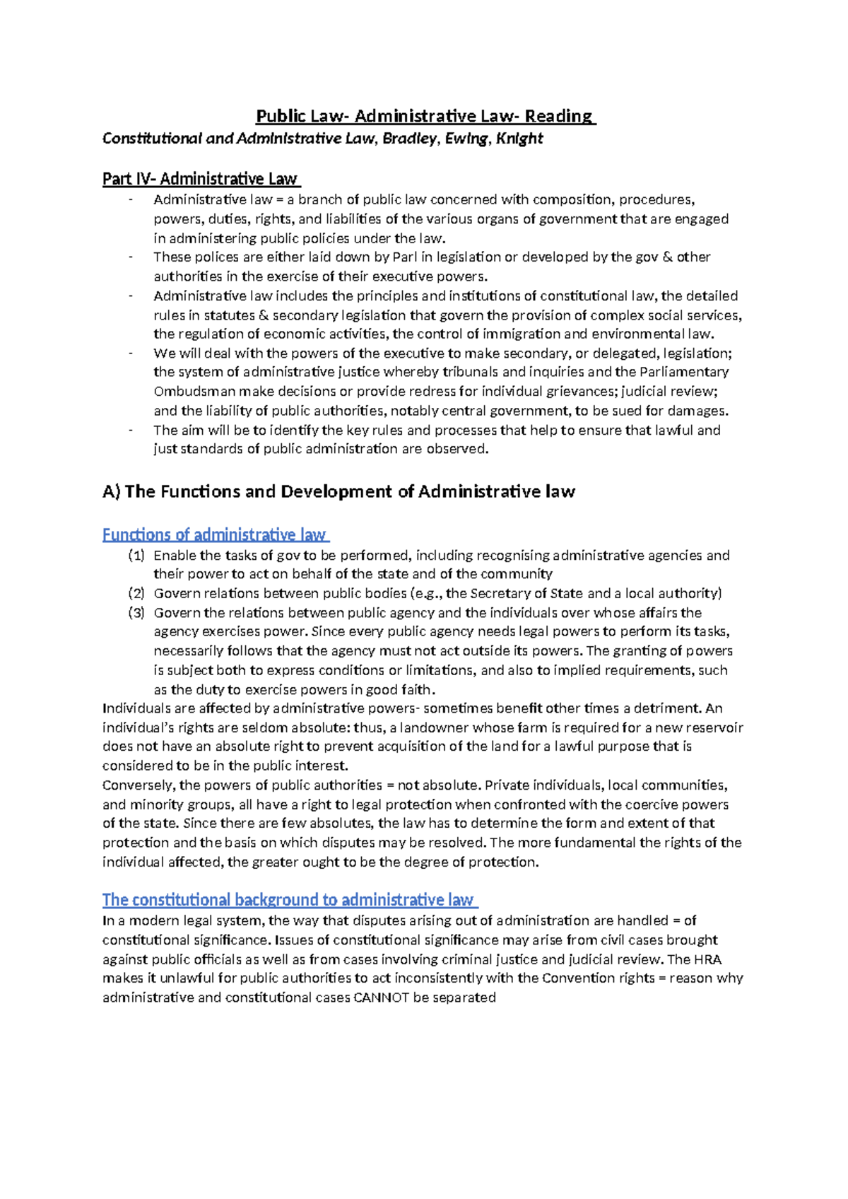 Administrative Law Reading - Public Law- Administrative Law- Reading ...