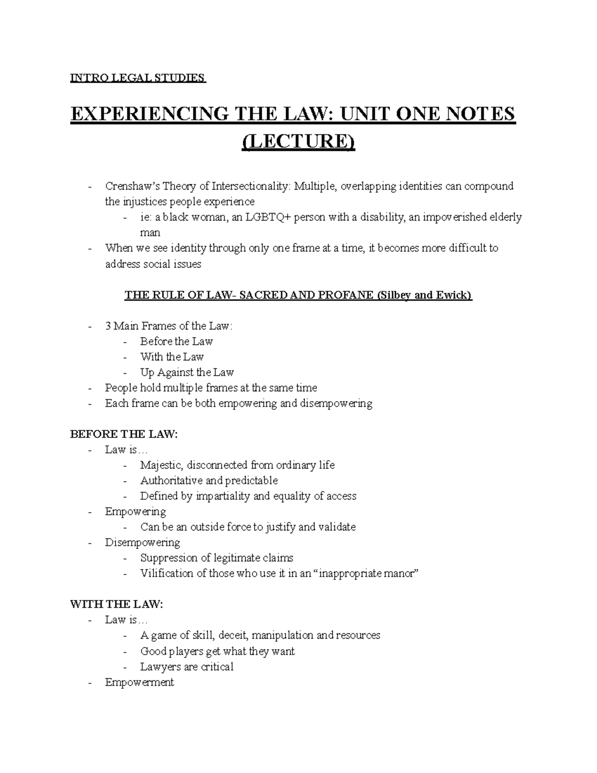 Legal 250 Notes-2 - Professor McCarthy - INTRO LEGAL STUDIES ...