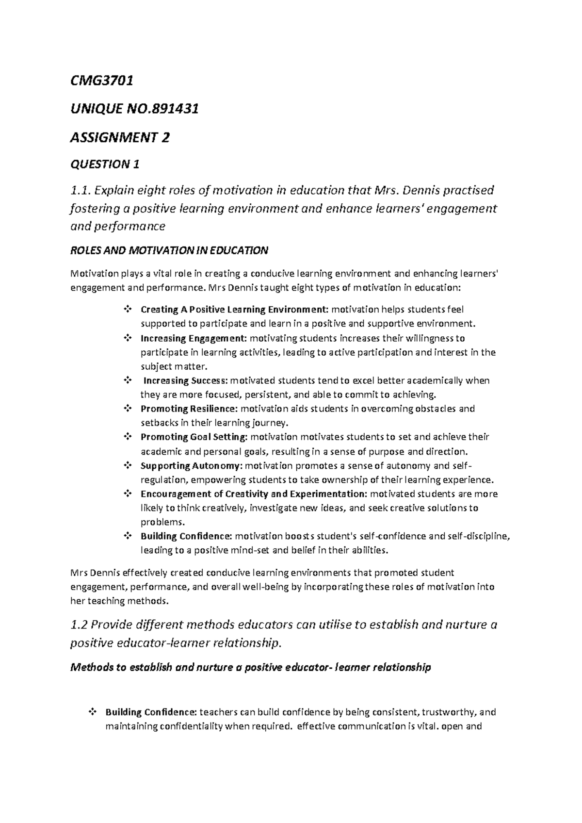 12499420 CMG3701 Assignment 2 - CMG UNIQUE NO. ASSIGNMENT 2 QUESTION 1 1. Explain eight roles of ...
