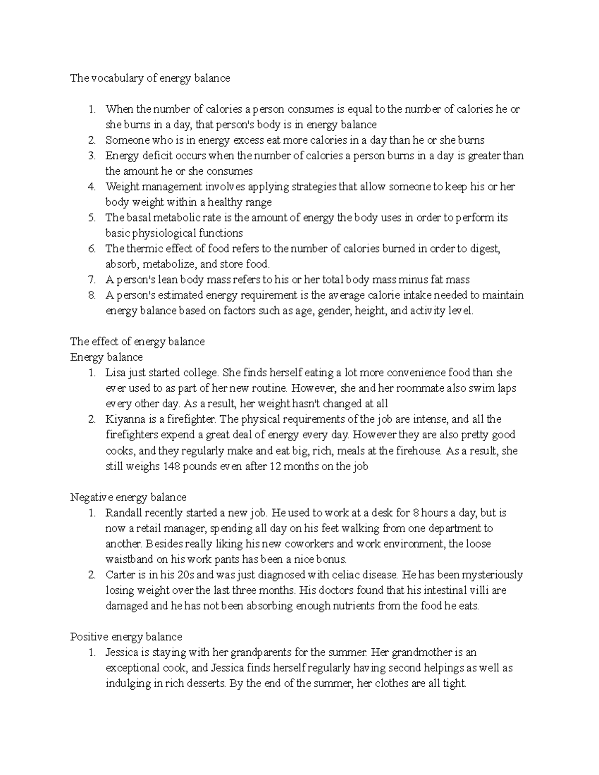 Nutrition Healthy Body Weight and Energy Balance Homework - The ...