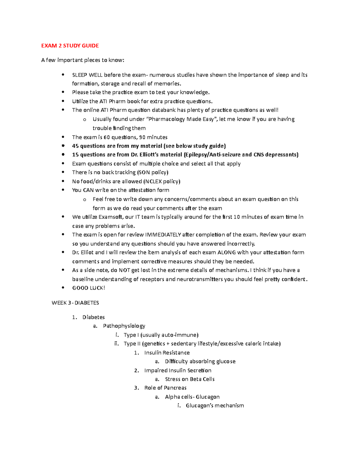 Exam 2 Study Guide - EXAM 2 STUDY GUIDE A few important pieces to know ...