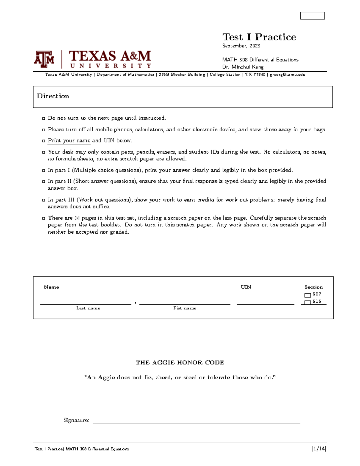 Mock Test1 blank ' - Exam 1 practice - Test I Practice September, 2023 ...