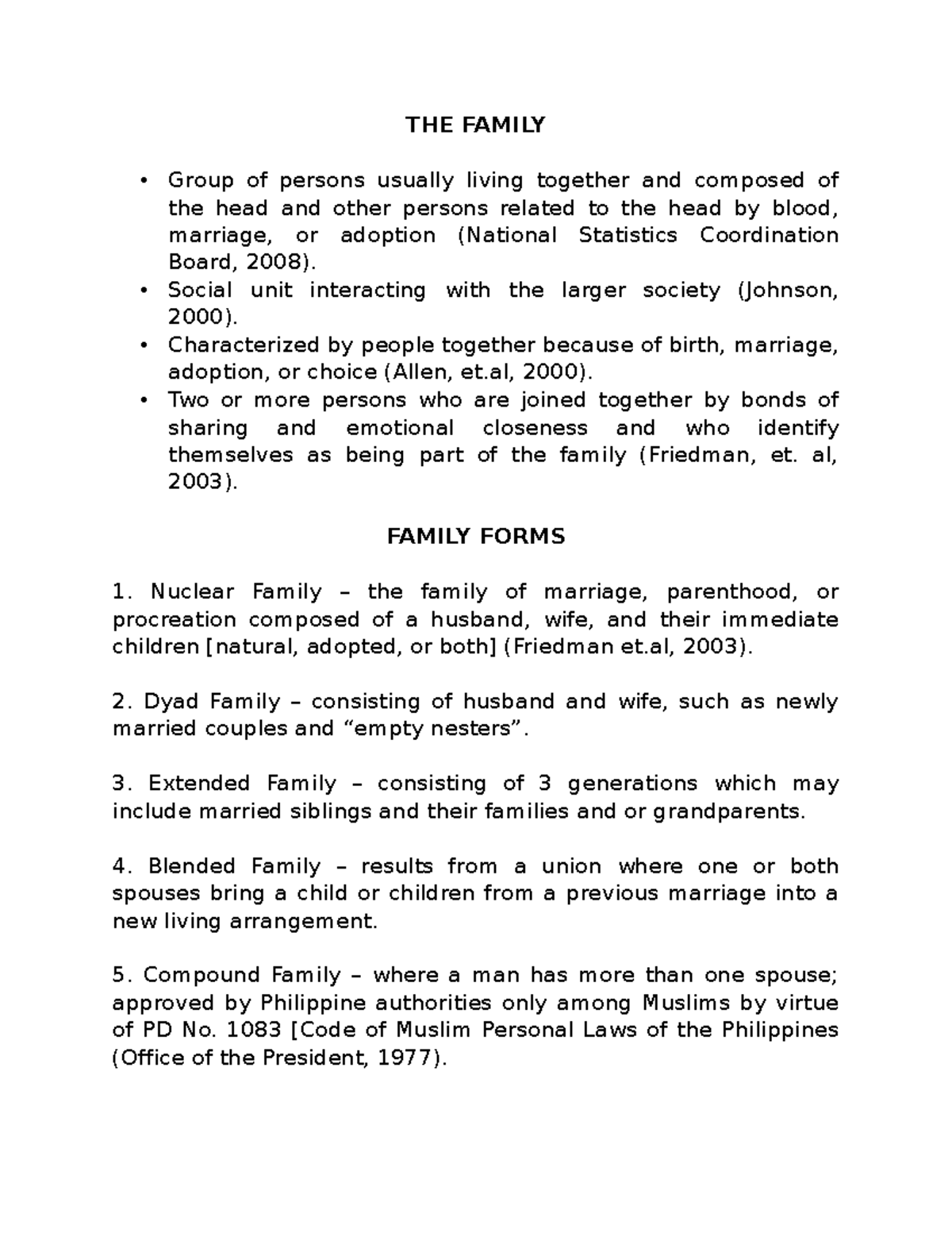 CHN the familly - THE FAMILY Group of persons usually living together ...