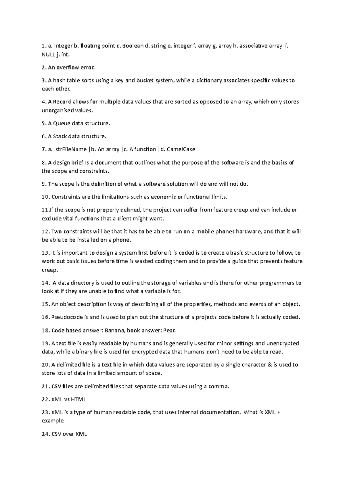 AOS1 Chapter 1 Question answers. - a. Integer b. floating point c ...