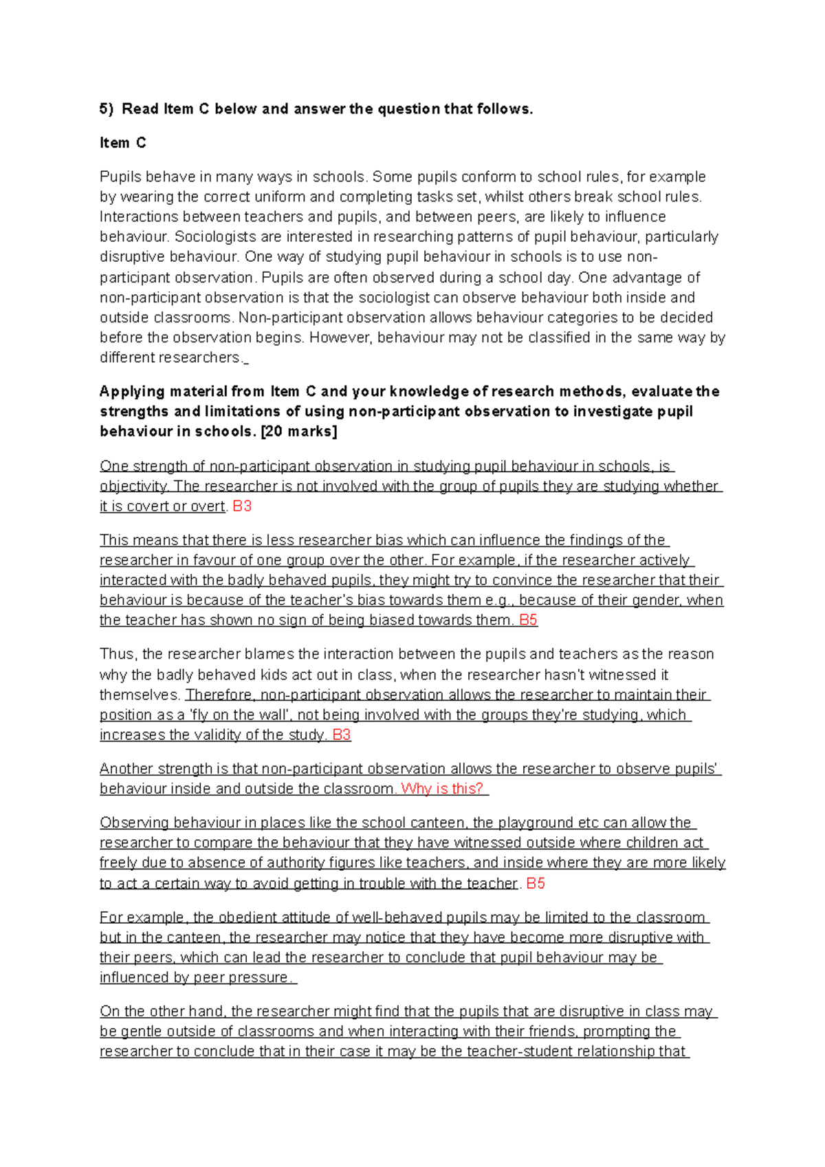 Pupil behaviour (MIC) correction - 5) Read Item C below and answer the ...
