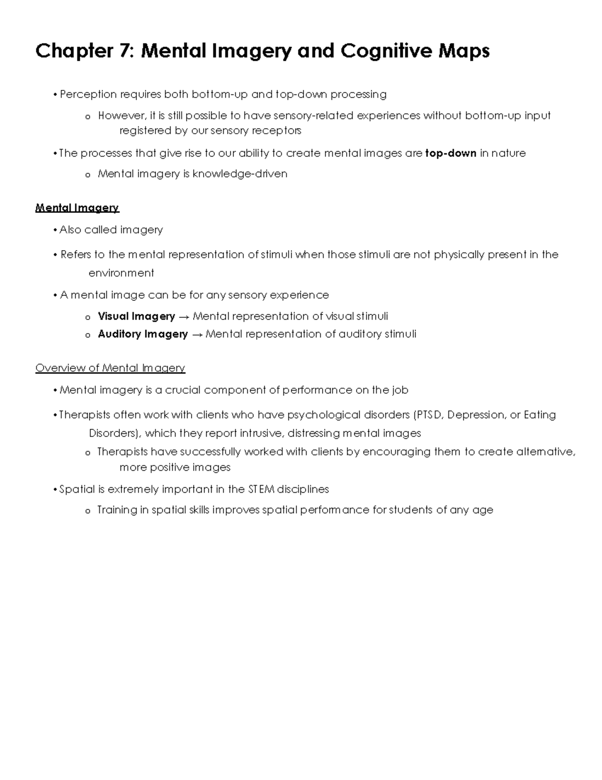 Psy 4313 Chapter 7 Mental Imagery And Cognitive Maps Chapter 7