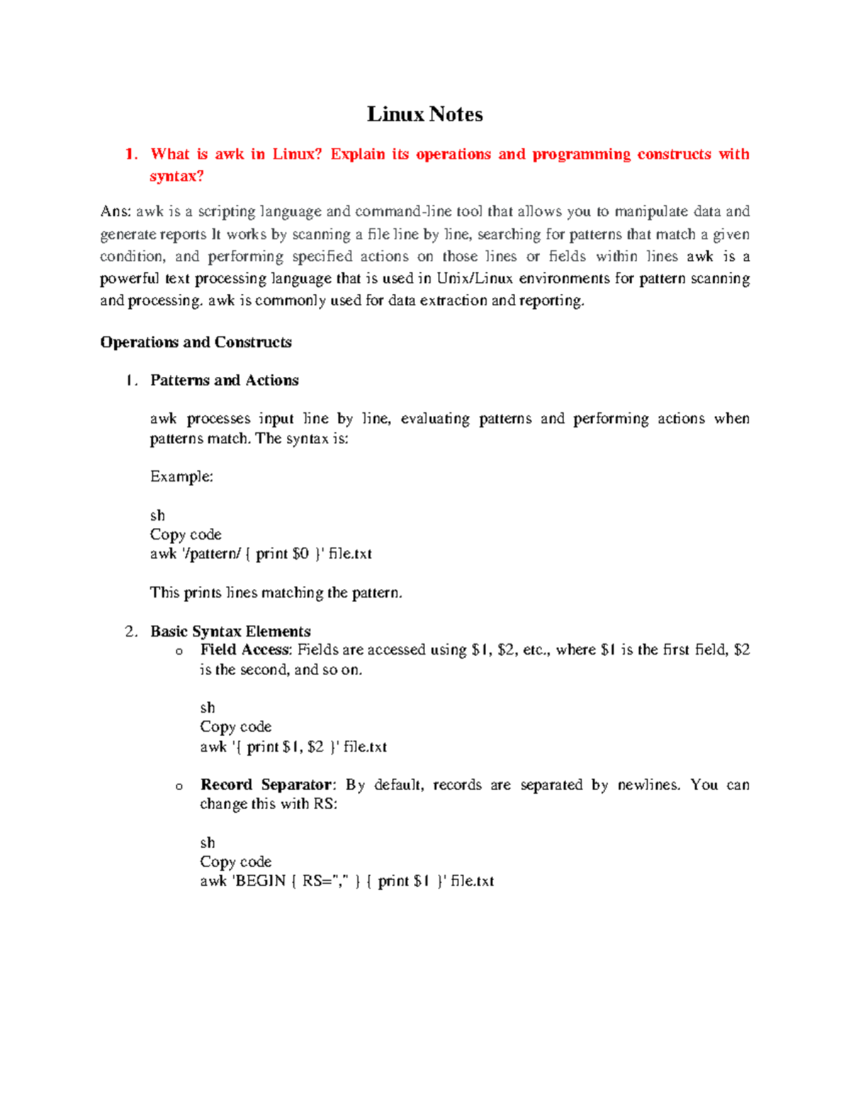 Linux M4 - Ddd - Linux Notes What is awk in Linux? Explain its ...