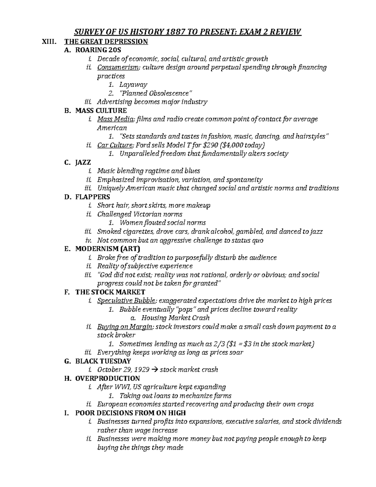 2017-Survey of US History 1877 to Present-Exam 2 Review - SURVEY OF US ...