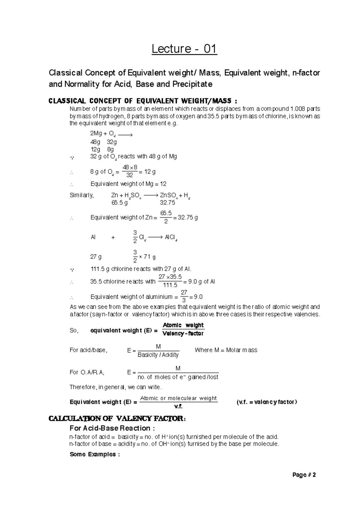 Equivalent Concepts - B.S. Degree in Chemistry. - Lecture - 01 ...