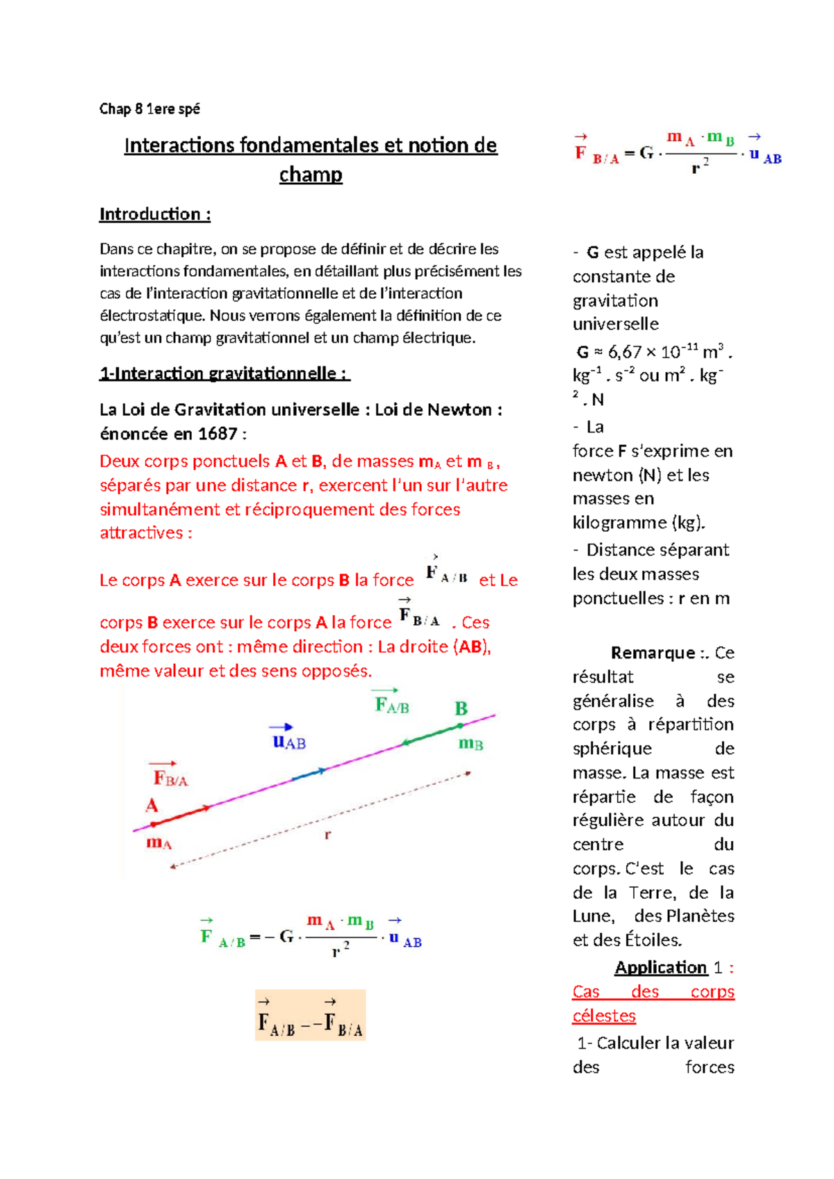 Chap 8 interactions fondamentales . - Chap 8 1ere spé Interactions ...