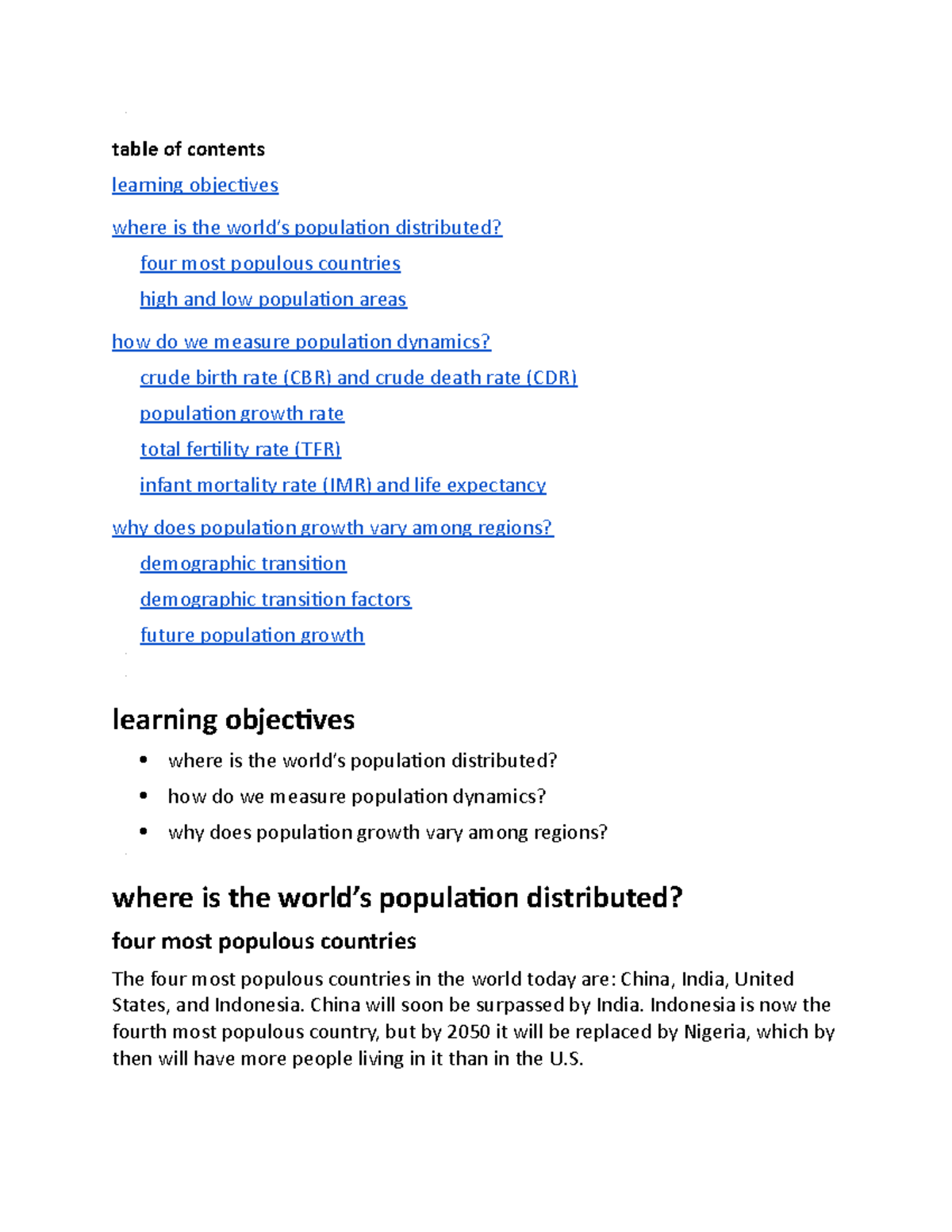 Ch 5- Population GEOG 111- Introduction to Geography - table of ...
